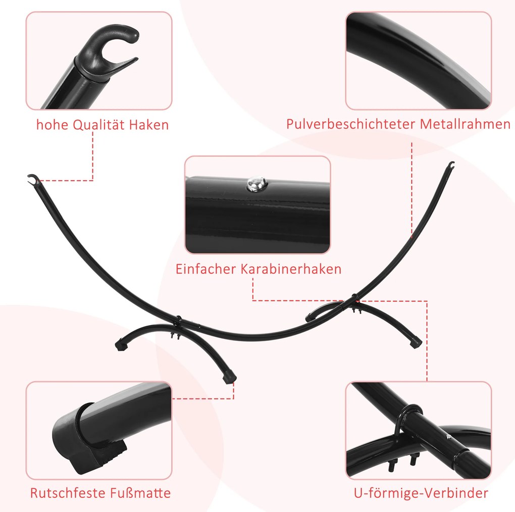 Outsunny rám houpací sítě 3 m pro houpací síť s tažným lanem, robustní ocelový rám černý 300 x 90 x 100 cm pro zahradu a pláž |