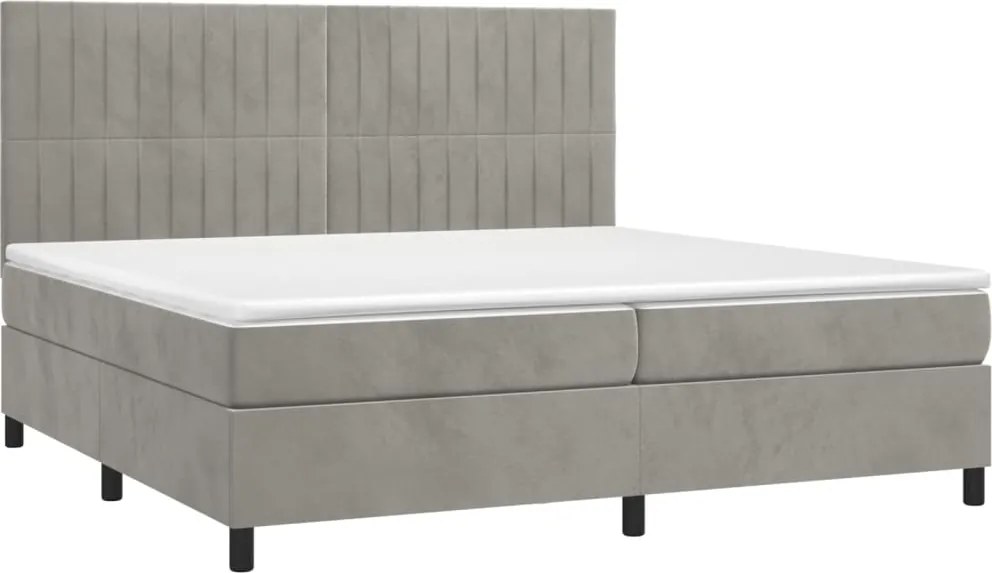 Box spring postel s matrací a LED světle šedá 200x200 cm samet 3136263