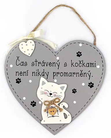 Domov&Mazlíci Dřevěná cedule srdce Čas strávený s kočkami