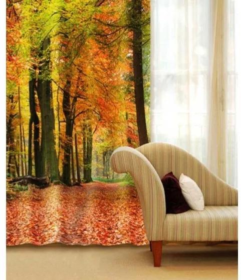 DIMEX | Hotové závěsy - kusový fotozávěs Podzimní les CU-140-009 | zelená, žlutá, oranžová, hnědá | 140 x 245 cm