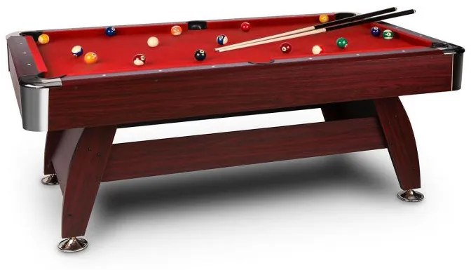 OneConcept Brighton, červený kulečníkový stůl, 214 cm (7 stop) (122x 82 x 214 cm), sada příslušenství, dřevěný design
