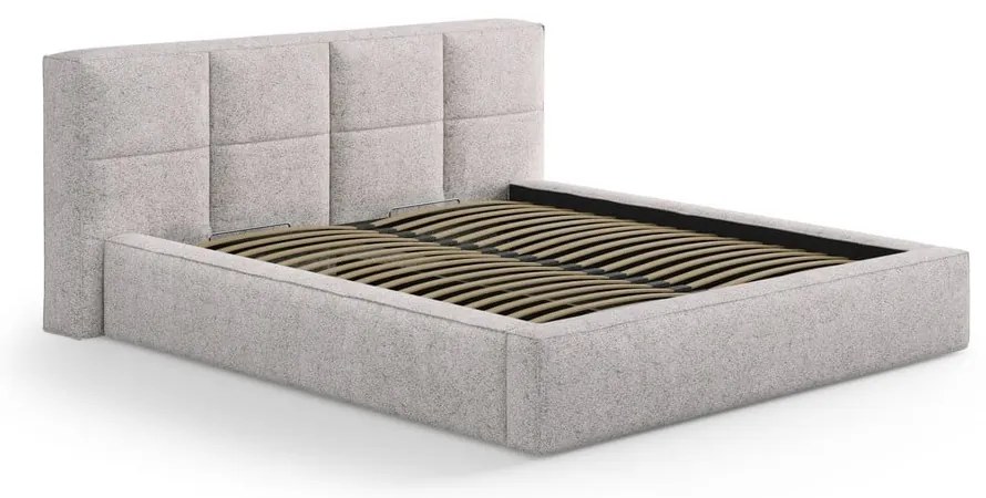 Béžová čalouněná dvoulůžková postel s úložným prostorem s roštem 180x200 cm Simon – Micadoni
