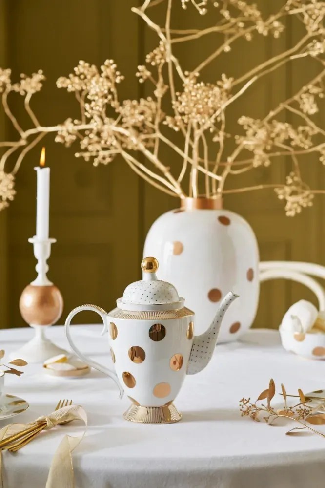Pip Studio Dot Delight čajová konvice 1,25l, bílo-zlatá (Nádherná čajová konvice v jedinečném designu)