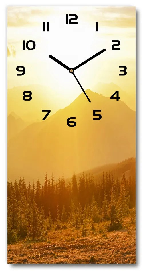 Wallmuralia Nástěnné hodiny Západ slunce hory 30x60 cm