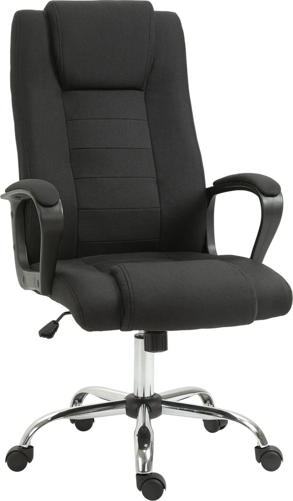 Kancelářská židle Vinsetto s funkcí houpání a opěrkou hlavy, ergonomická pracovní židle, otočná, výškově nastavitelná, černá s texturou lnu 62 x 76 x