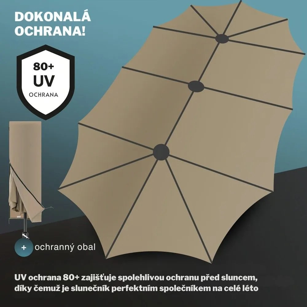 Dvojitý slunečník MIAMI, 460x270cm, hnědošedá (taupe) Kingsleeve