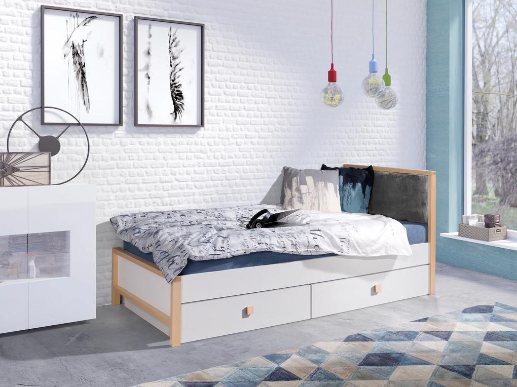 Moderní postel Zenon, 200x90, bílá/šedé čelo