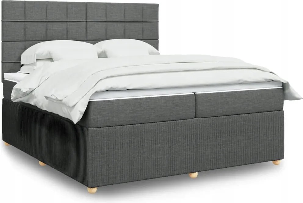 Box Spring Postel S Matrací Textil Tmavě Šedá Blok se čtverci 200 x 200 c