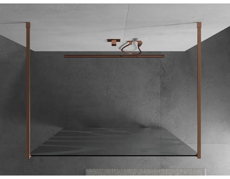 Mexen Kioto, sprchová zástěna Walk-In 100 x 200 cm, 8mm čiré sklo bílý vzor, ​​měděný matný profil, 800-100-002-65-97