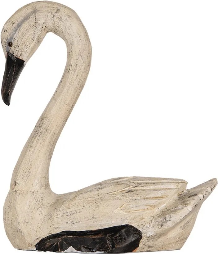 2ks béžová dřevěná dekorace Labuť Swan - 21*10*18 / 26*11*29 cm