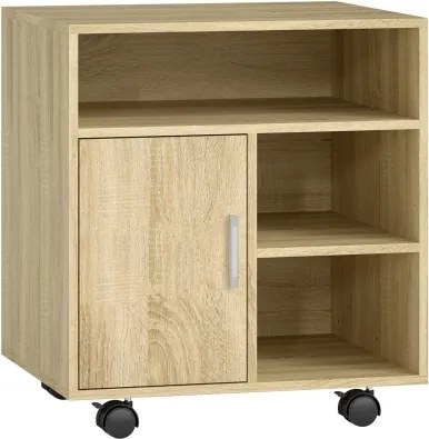 HOMCOM Multifunkční nábytek na tiskárnu s kolečky, policemi a velkým úložným prostorem 60x50x65,5 cm, přírodní