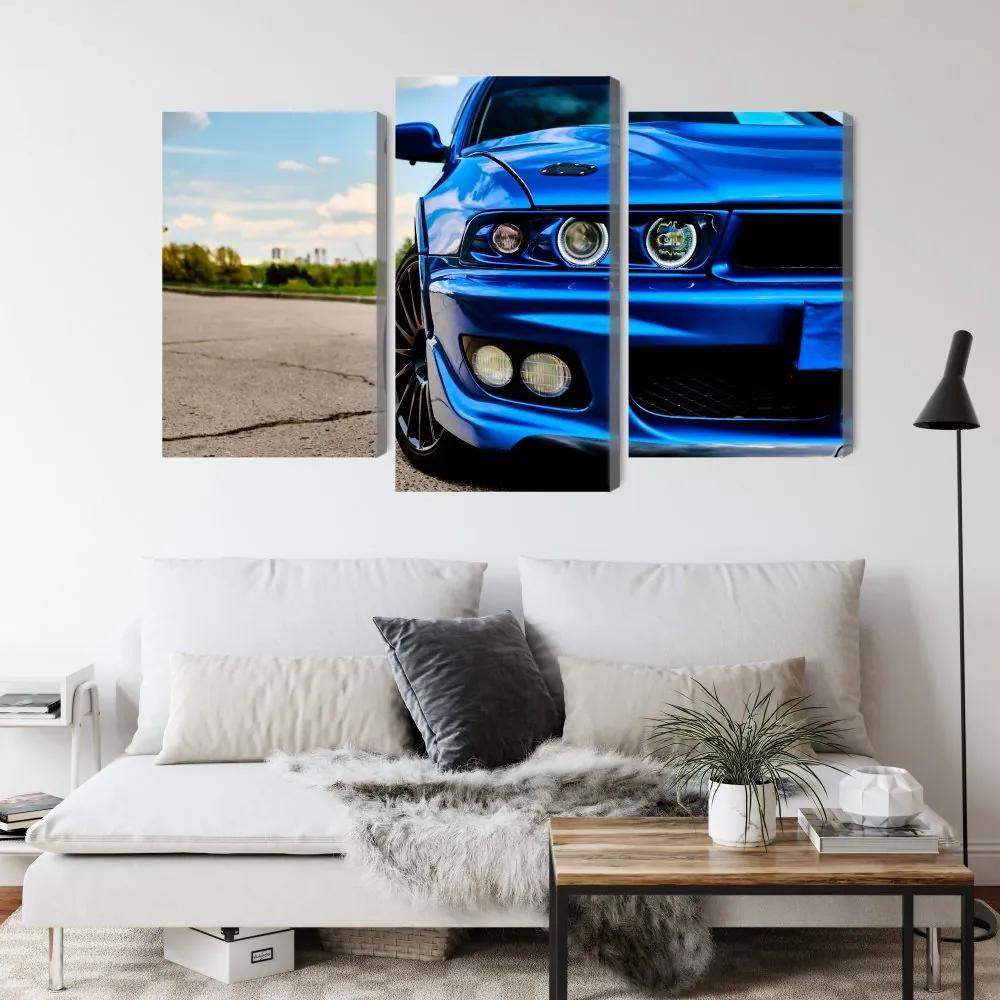 Vícedílný obraz Přední Část Modrého Sportovního Vozu Nedostatek Nedostatek Přírodní plátno 120x80