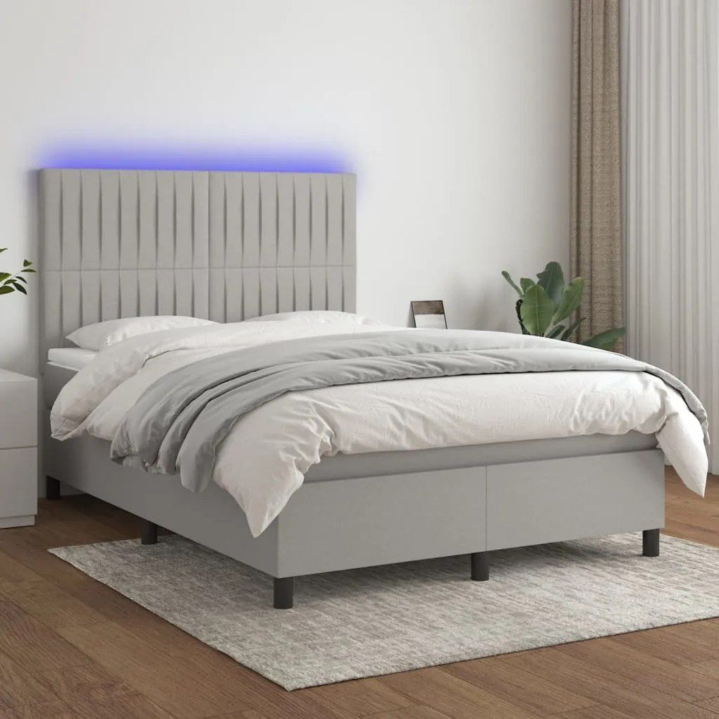 Box spring postel s matrací a LED světle šedá 140x200 cm textil 3135037