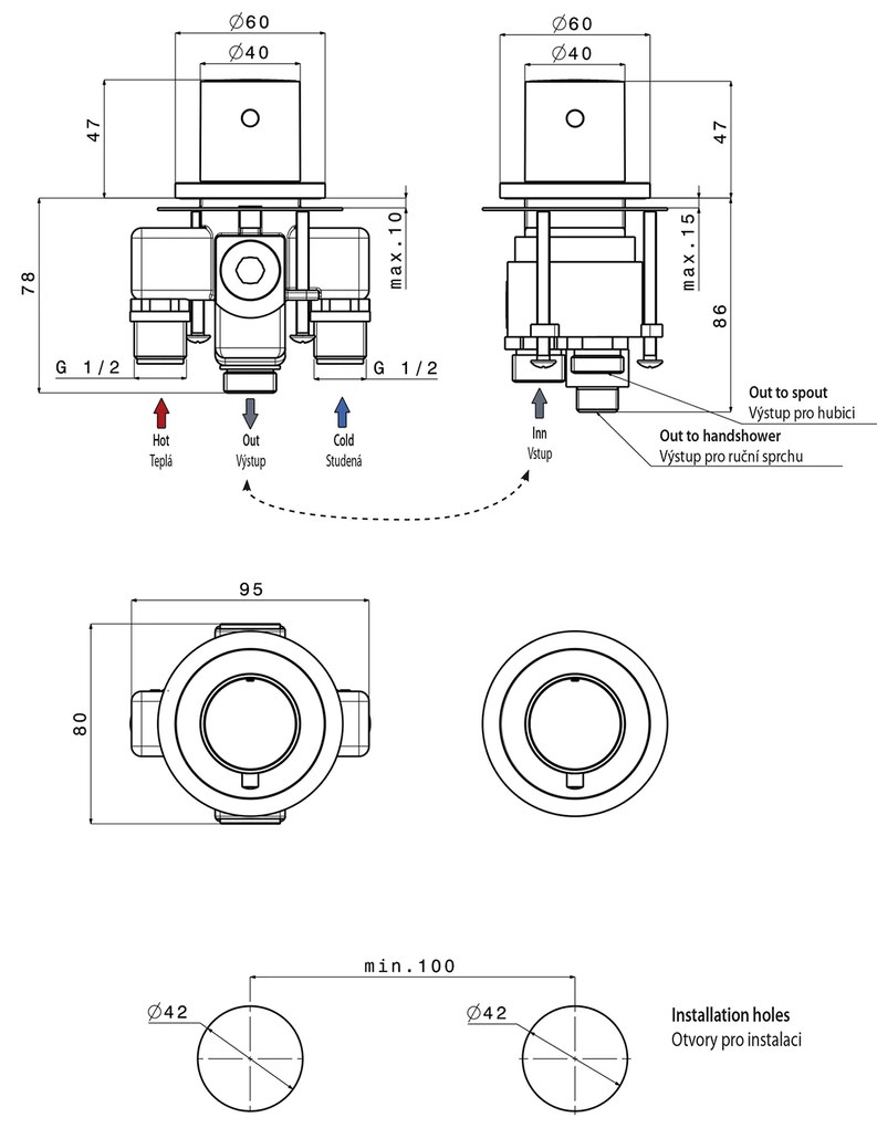 Sapho, GO dvouprvková termostatická baterie na okraj vany, chrom, TH100
