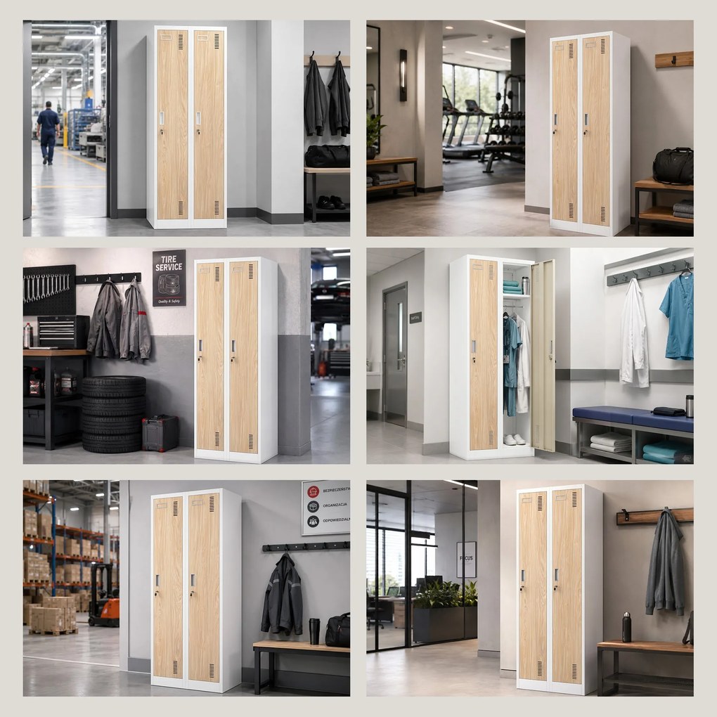 Dvoukomorová zaměstnanecká skříňka bílá / dub sonoma: Eco Design KACPER II, 600 x 1800 x 500 mm