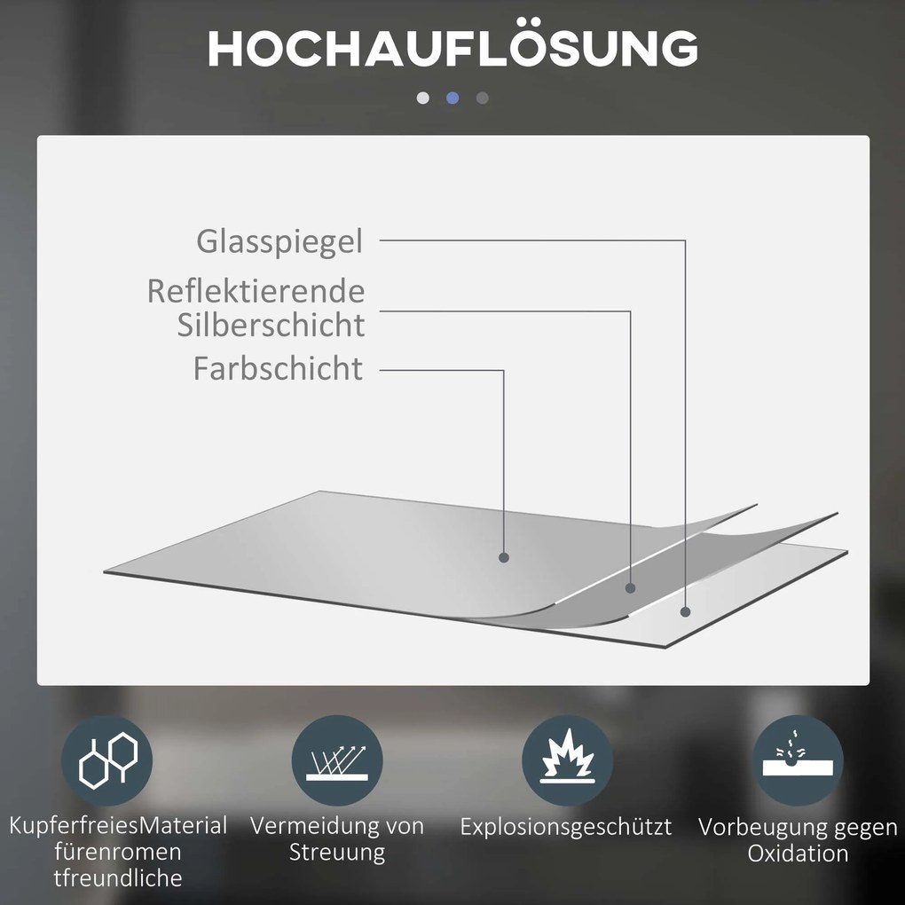 kleankin koupelnové zrcadlo, LED, měnící barvy, proti mlhám, dotykový spínač, IP44, Ø 60 cm, bílá