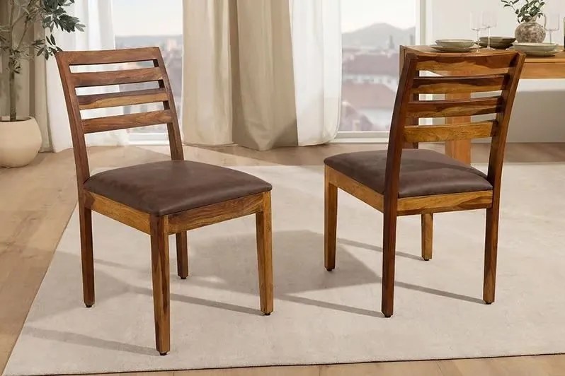 Designová židle Timber Sheesham / hnědé mikrovlákno
