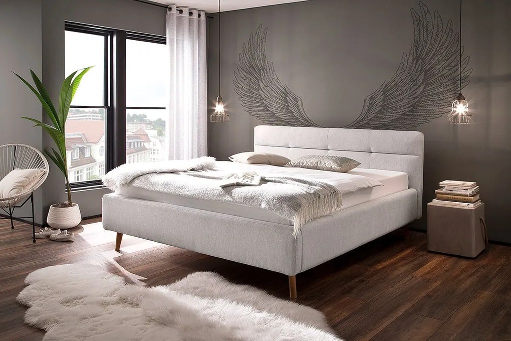 Čalouněná postel anika s úložným prostorem 160 x 200 světle šedá MUZZA