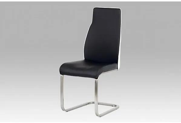 Artium  Jídelní židle koženka černá + bílá / broušený nerez