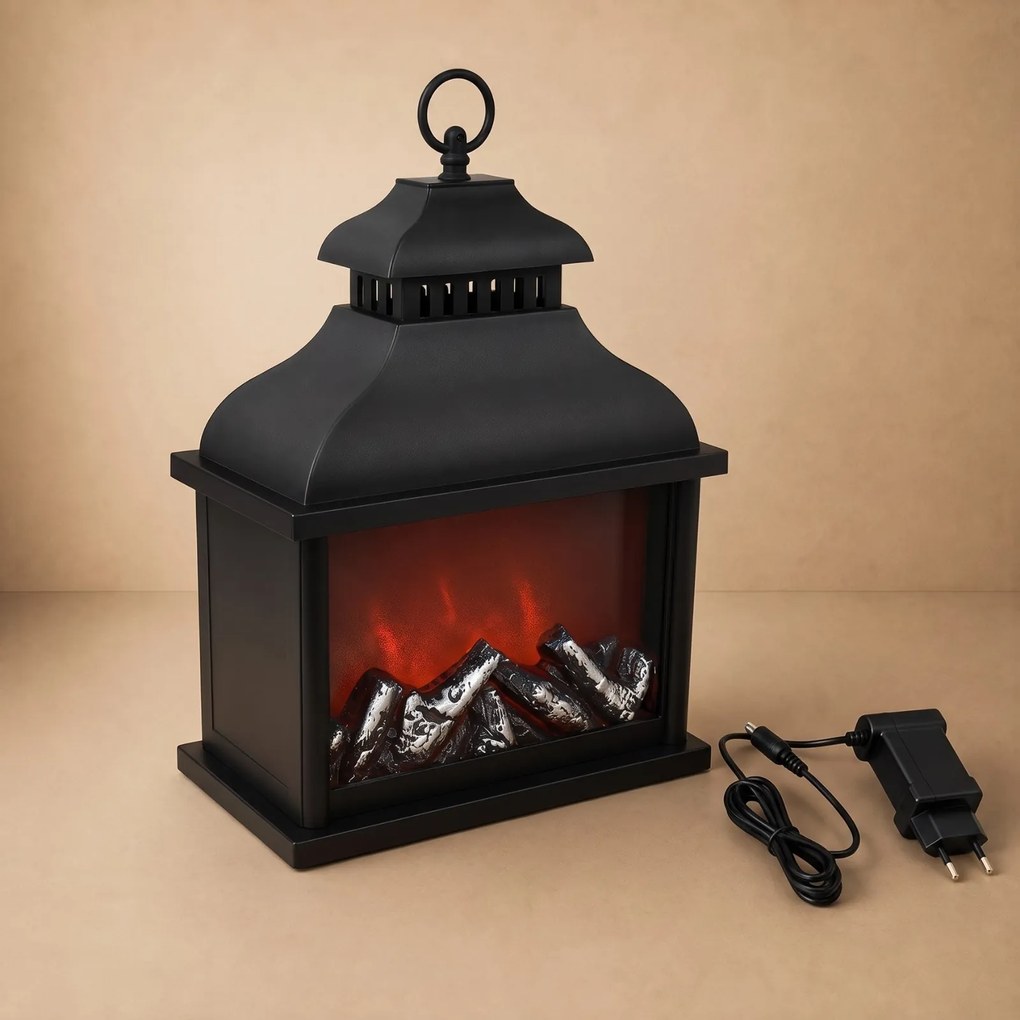 Lucerna s efektem krbu LED, 13,5 x 25,5 x 37 cm