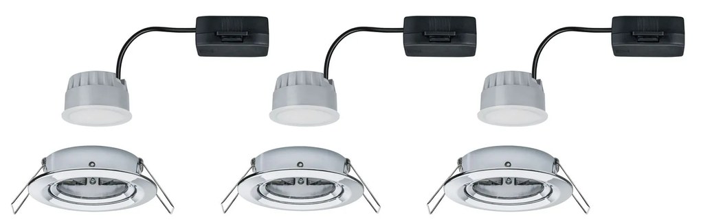 Paulmann 93488 LED Coin Nova round, set kulatých bodovek v chromové úpravě, 3x6,5W LED 2700K tříkrokové stmívání, prům.8,4cm