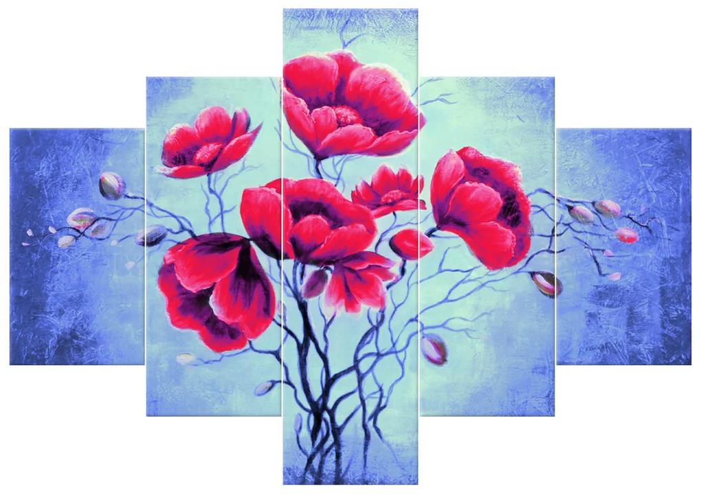 Gario Ručně malovaný obraz Jemný červený mák - 5 dílný Rozměry: 100 x 70 cm
