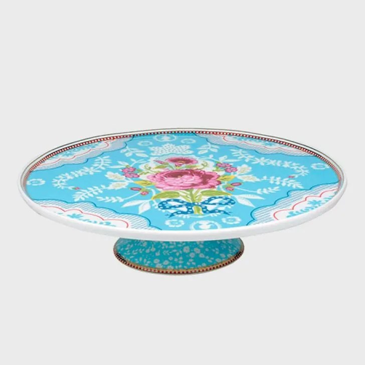 Pip Studio Floral Dortový tác na nožce modrý 30,5cm