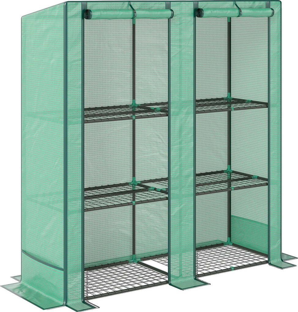 Outsunny Mini skleník s 3patrovou policí, plastové krytí, odolný proti UV, přenosný, rolovací dveře, 144 x 48 x 152 cm, zelená