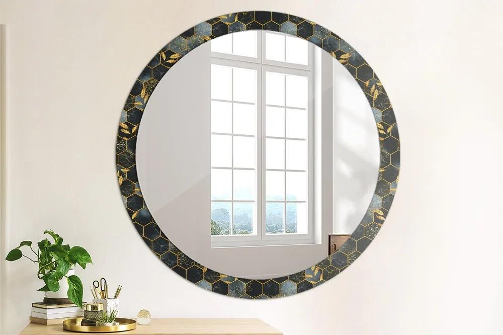 Kulaté dekorativní zrcadlo na zeď Hexagonový mramor fi 100 cm