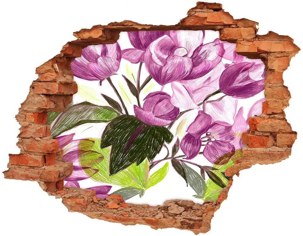 Wallmuralia Nálepka 3D díra na zeď Květinový vzor 90x70 cm