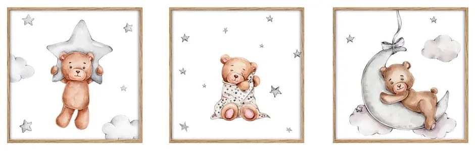 Dětské obrázky v sadě 3 ks 20x20 cm Teddy Bear