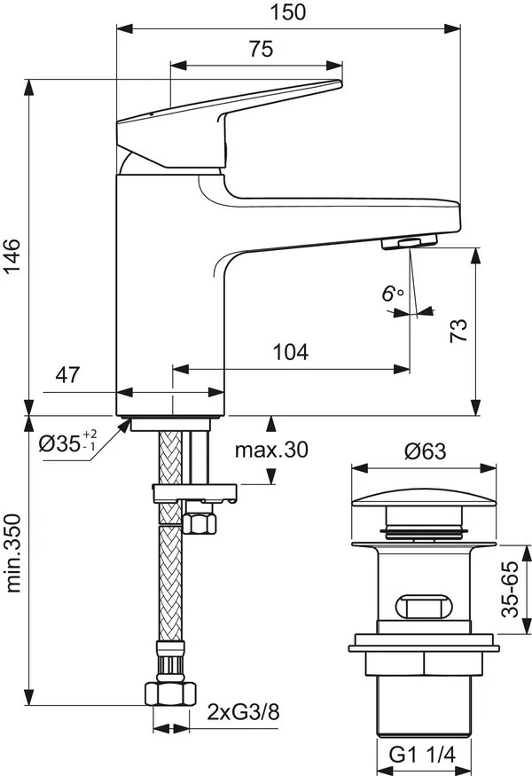 Ideal Standard Ceraplan - Umyvadlová baterie s Click Clack odtokovou garniturou, chrom BD216AA