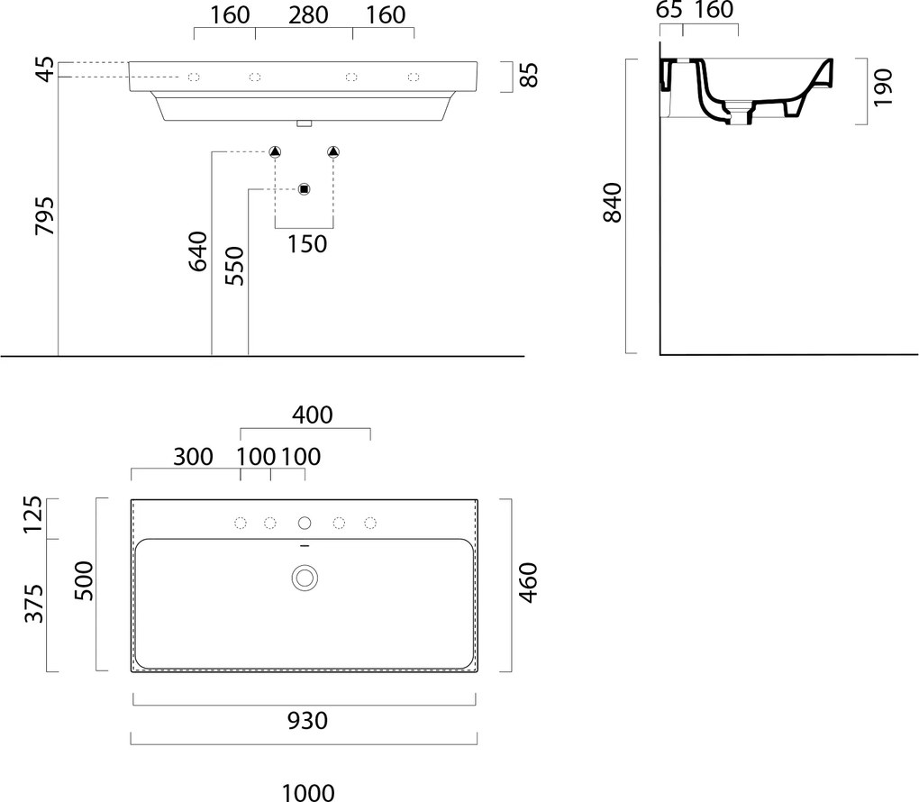 GSI Sapho, NUBES keramické umyvadlo 100x50 cm, 2 otvory, bílá ExtraGlaze