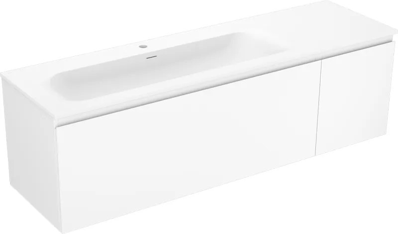 Mexen Orio, koupelnová skříňka 160 cm s umyvadlem Vela vlevo, 1S, 1D, bílá matná, 91A13-16047-3-BBFF01-W23L01
