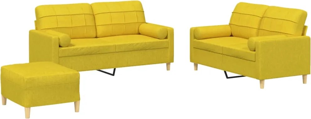 3dílná sedací souprava s polštáři světle žlutá textil 3201303