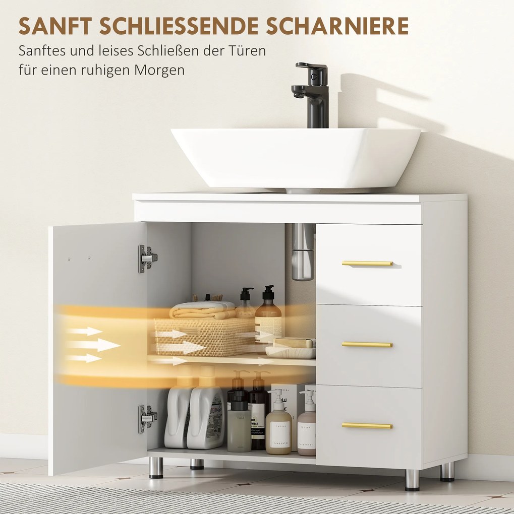 HOMCOM Spodní koupelnová skříňka, 3stupňový design, MDF, dřevotříska, bílá