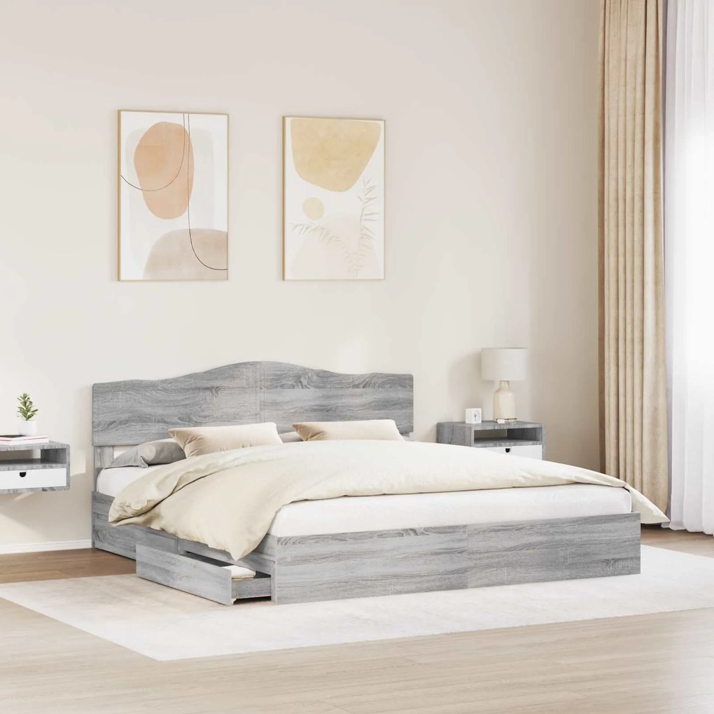 Postel s úložným prostorem se zásuvkou Šedá Sonoma 200 x 200 cm 3413066