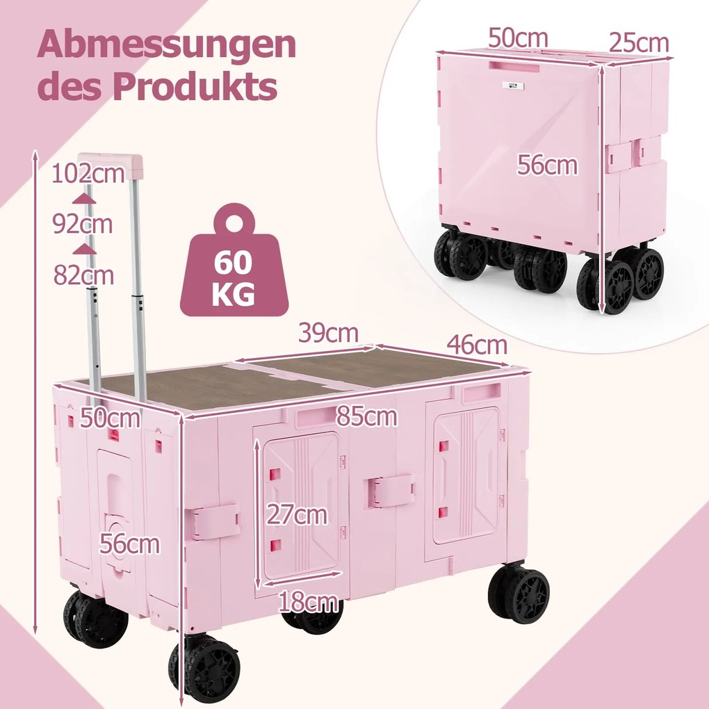 Costway Skládací ruční vozík se stolní deskou a 2 boxy
