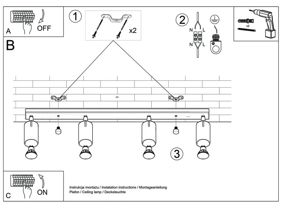 Černé stropní svítidlo Sollux Etna 4L