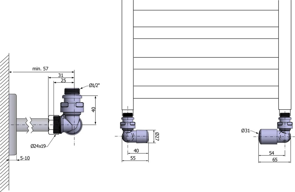 Aqualine First Corner připojovací sada ventilů pravé provedení chrom CP920S