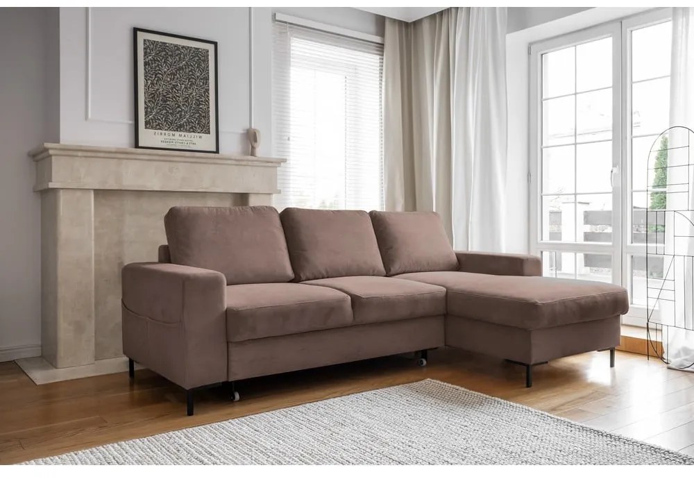 Hnědá manšestrová rozkládací rohová pohovka (pravý roh) Lofty Lilly – Miuform