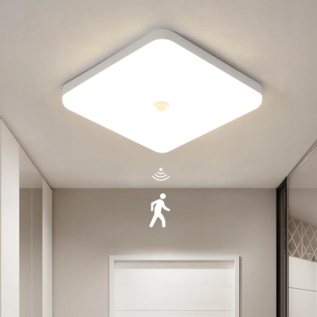 Lampa Sufitowa Kwadrat Plafon Led Z Czujnikiem Ruchu Nowoczesny 30W 4500K