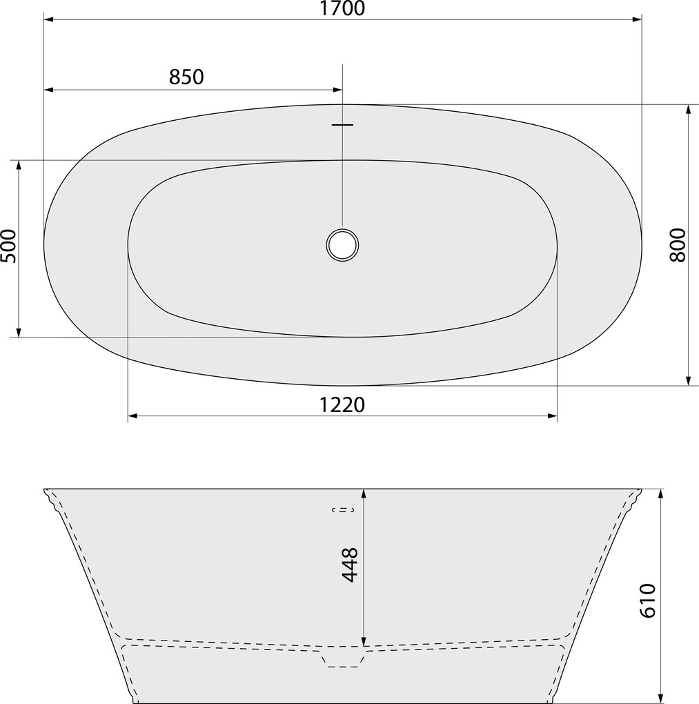 Polysan Polysan, FLORINA volně stojící vana litý mramor 170x80x61cm, bílá, 93858