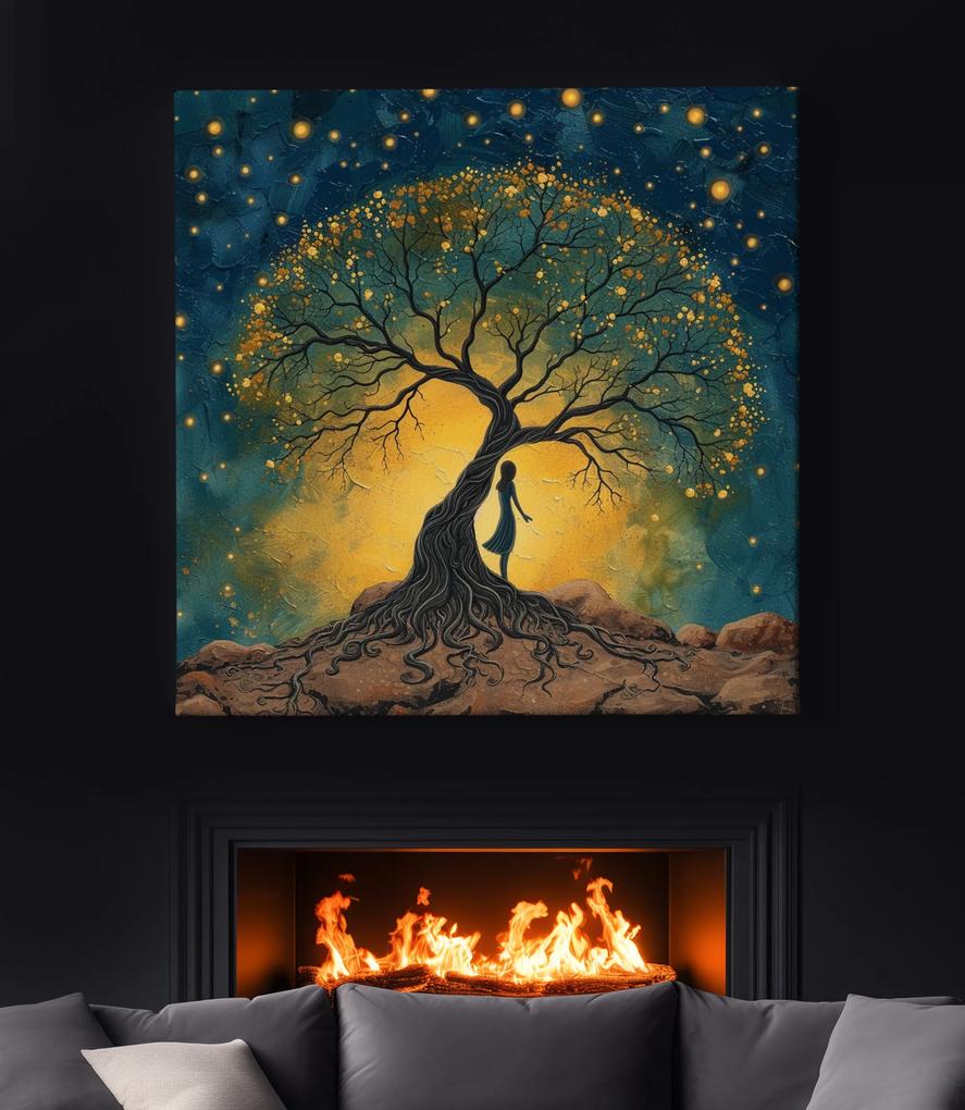 Obraz na plátně - Strom života a dívka Sunrael FeelHappy.cz Velikost obrazu: 120 x 120 cm