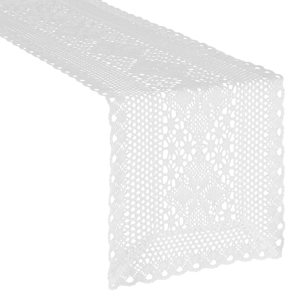 EUROFIRANY AŽUROVÝ BĚHOUN NA STŮL MEGGY 32X180 CM BÍLÝ