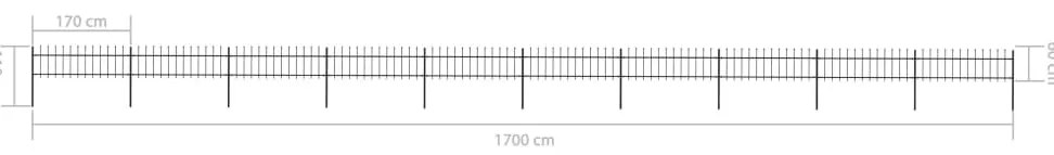 vidaXL Marketos Zahradní plot s kopím nahoře ocelový 1781,5 x 60 cm černý