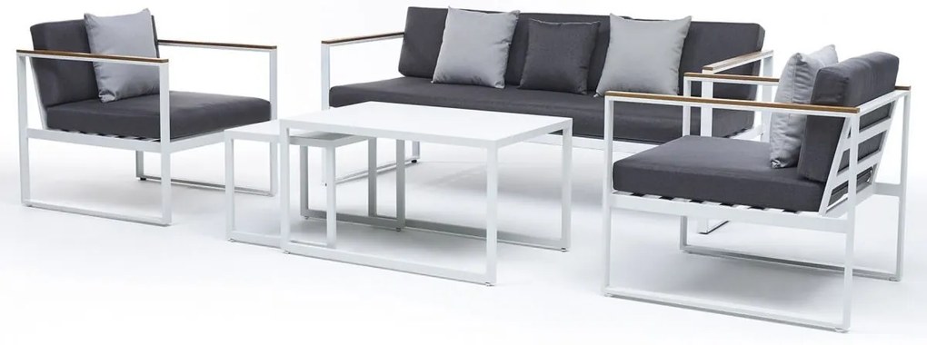 Sensum Hasseludden Set lounge nábytku, 5 dílů, hliník, polyester, polywood, bílá, šedá