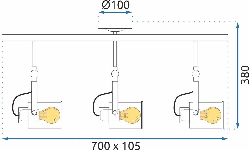 Toolight - Reflektorová lampa 3 x E27 APP487-3C, černá, OSW-00653