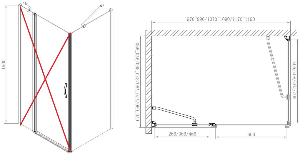 Gelco Boční stěna sprchová - sklo čiré š. 90 cm, v. 190 cm, GO3590