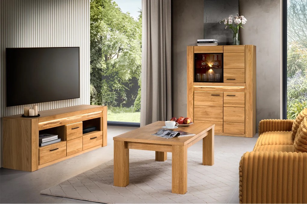 Televizní stolek Velvet II 25 161 cm z masivu s LED osvětlením dub přírodní